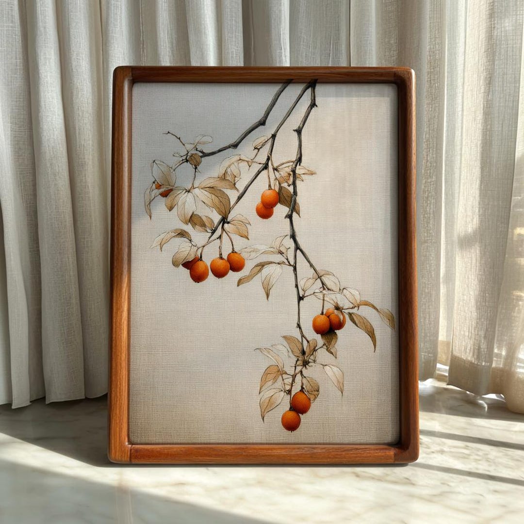 Japandi Persimmon Branch Print: Minimalist Botanical Wall Art (digital ...