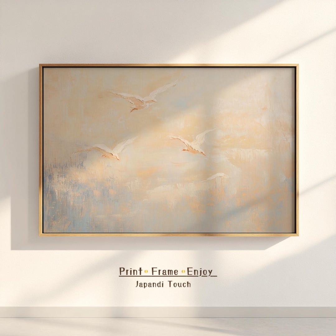 Japandi Flying Bird Wall Art, Wabi Sabi Seaside Print (digital Download ...