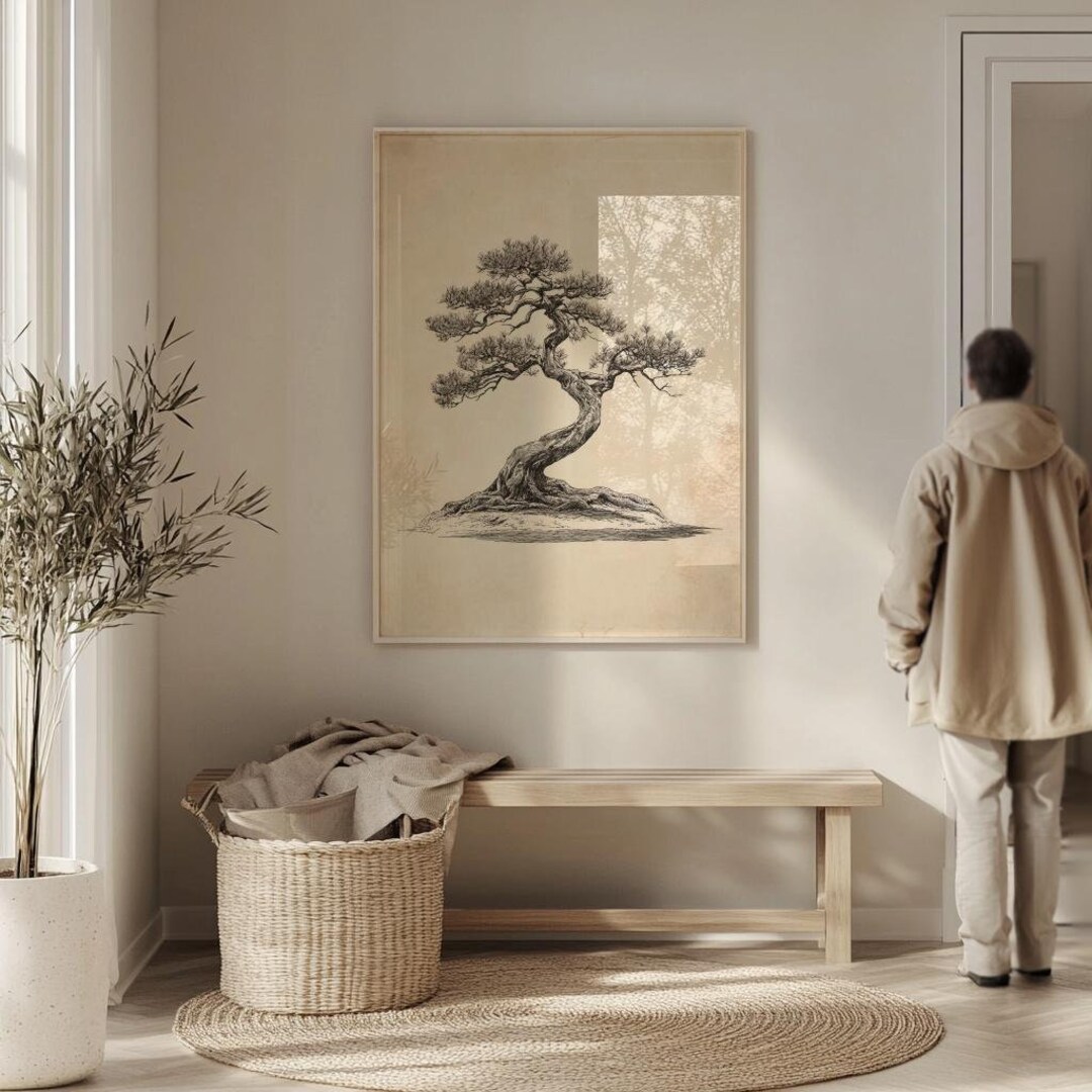 Bonsai Tree | Minimalist Japandi Wall Art | Neutral Decor for Modern ...