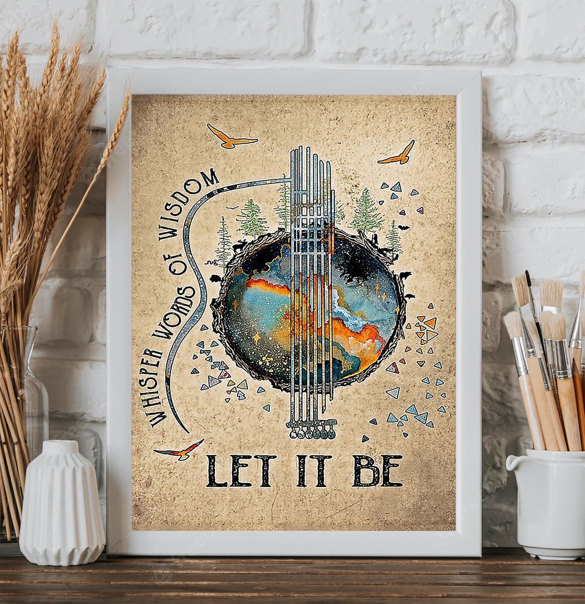 Let The Be@tlesband It Be Guitar Vintage Song Music Poster, Lyrics Song The Earth Green Rock ...