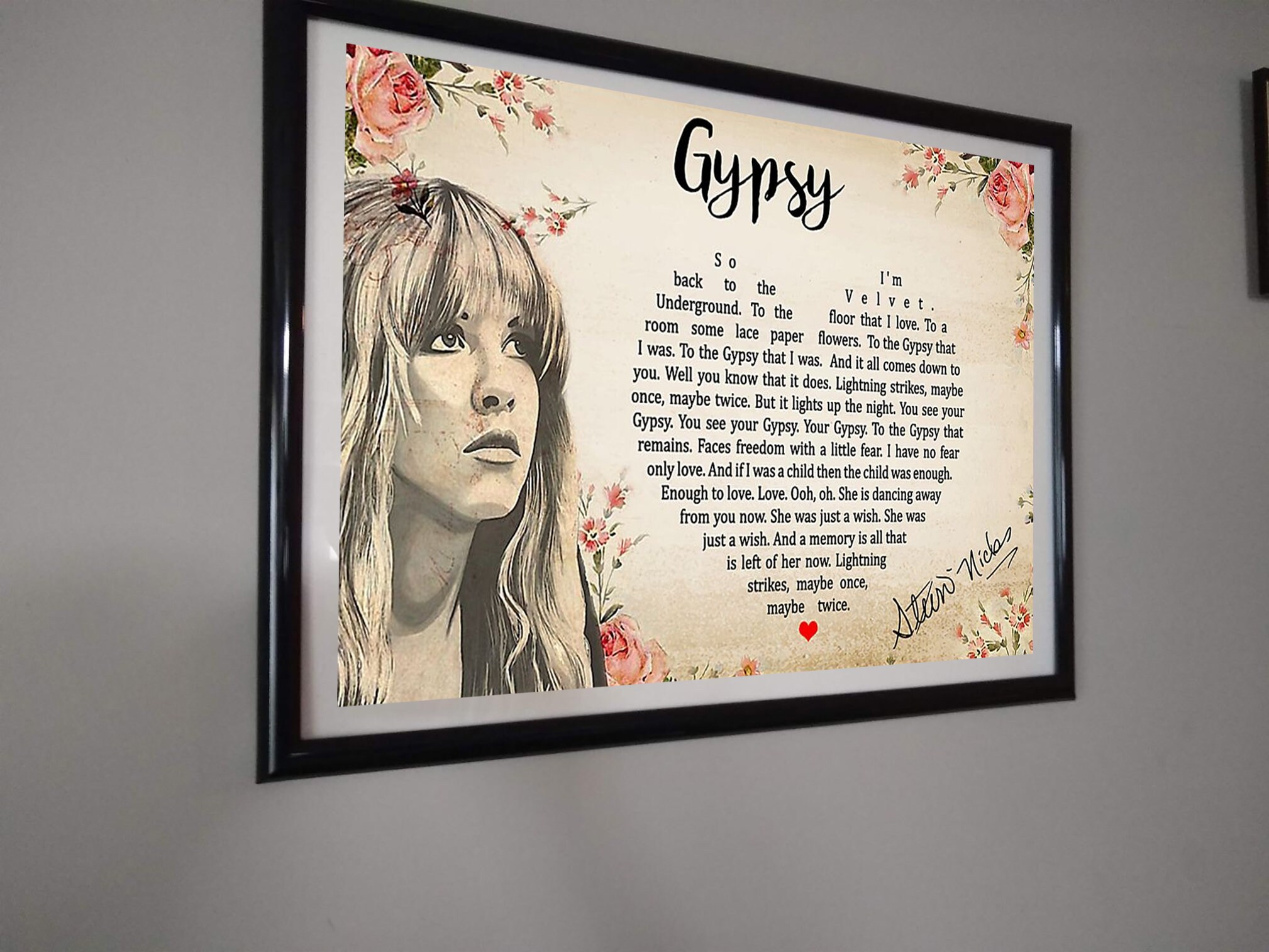Stevie Nicks Gypsy Lyrics Song Poster Ts For Fan Stevie Nicks Signed Song Flower Print Decor