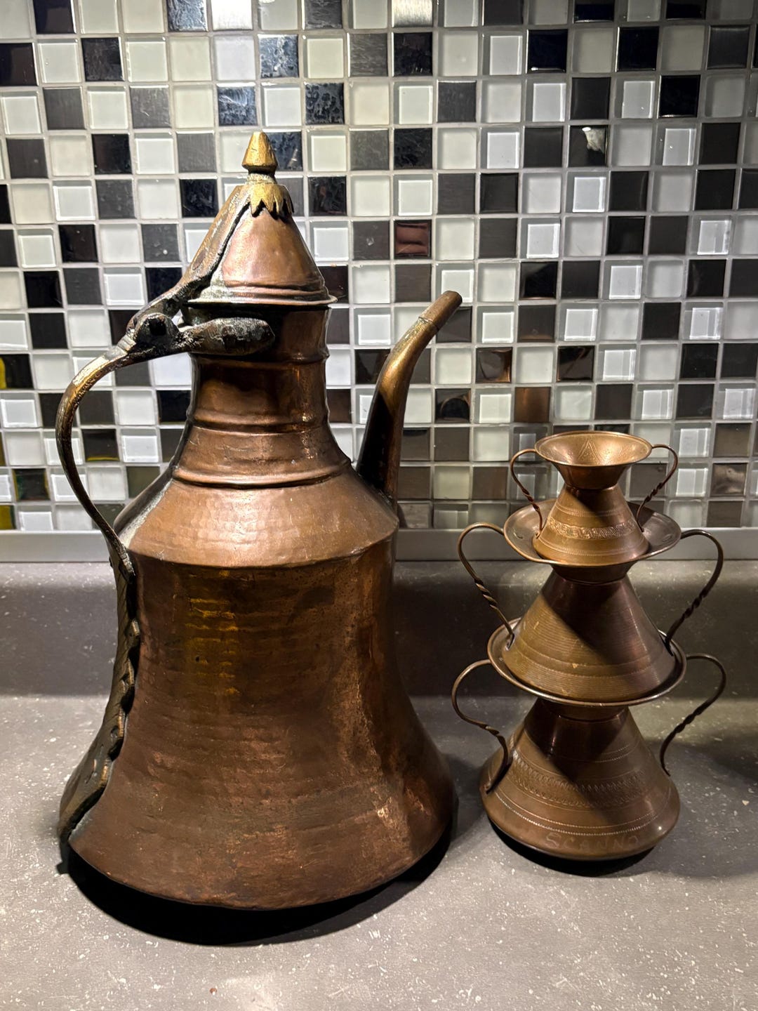 Restored Copper Carafe With a Scalloped Edge, Showing Some Damage ...