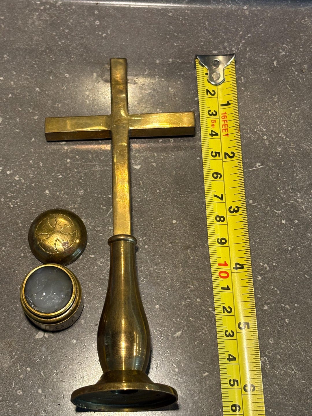 Antique 175G Brass Altar Cross With Brass Extreme Unction Oil Ampoule ...