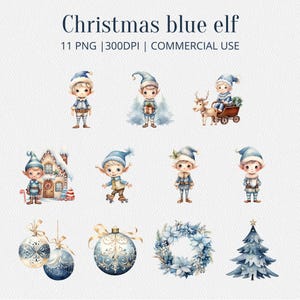 Christmas Blue Elf Printable Decor | Cute Watercolor Elf Posters ...