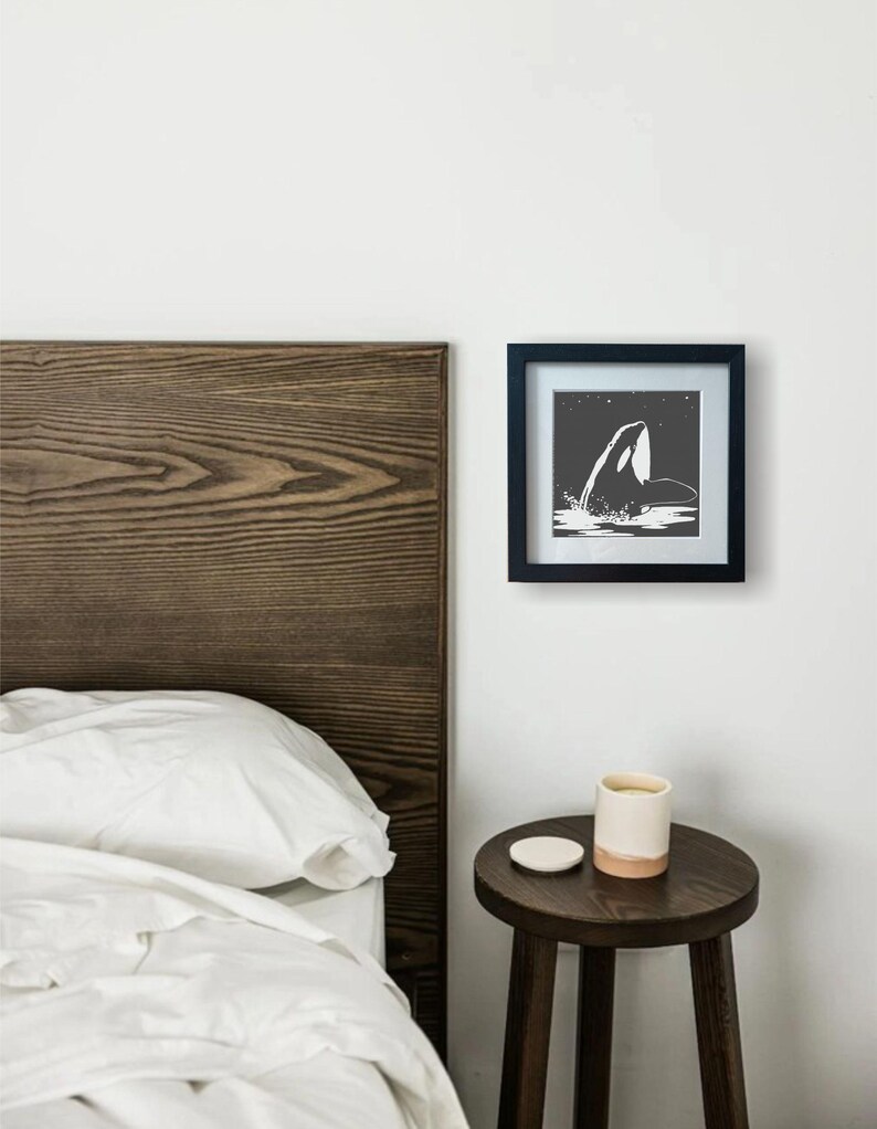Digital Print of an Arctic Orca Linocut | Black & White Minimalist ...