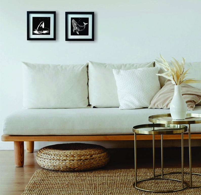 Digital Print of an Arctic Orca Linocut | Black & White Minimalist ...