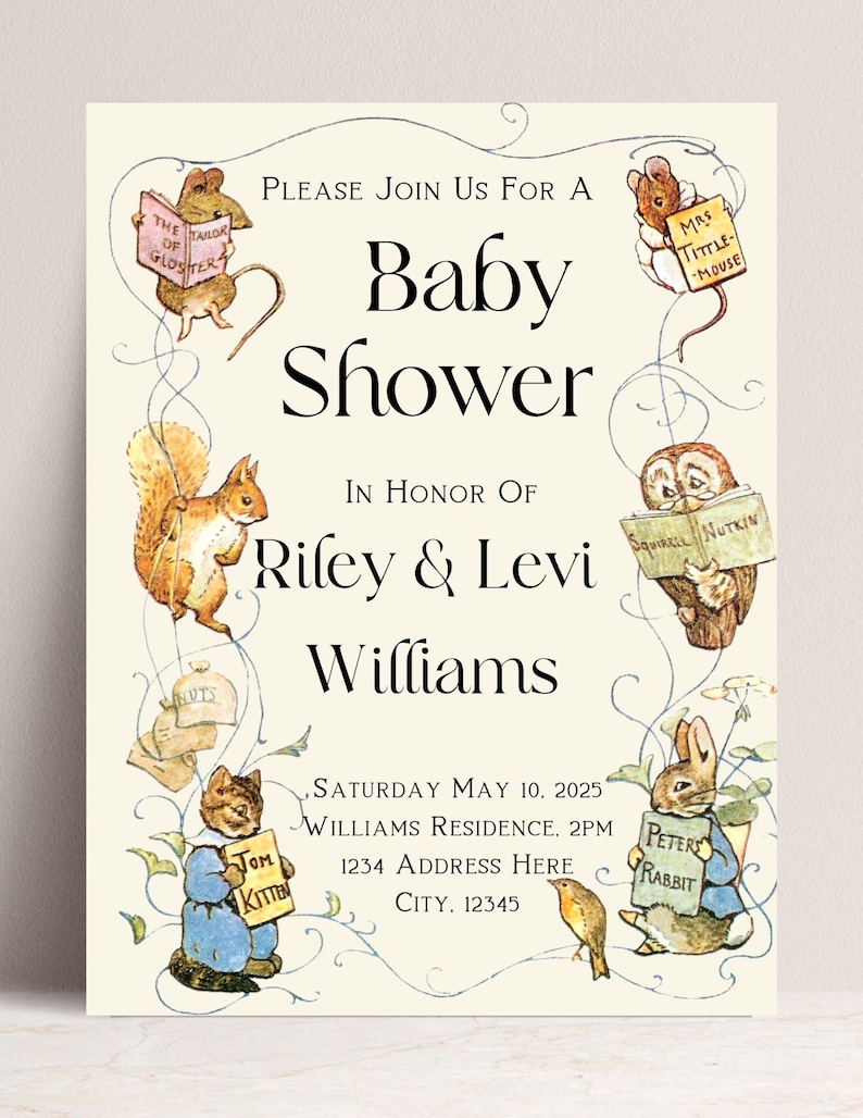 Baby Shower Invitation Beatrix Potter Peter Rabbit Tom Kitten - Etsy