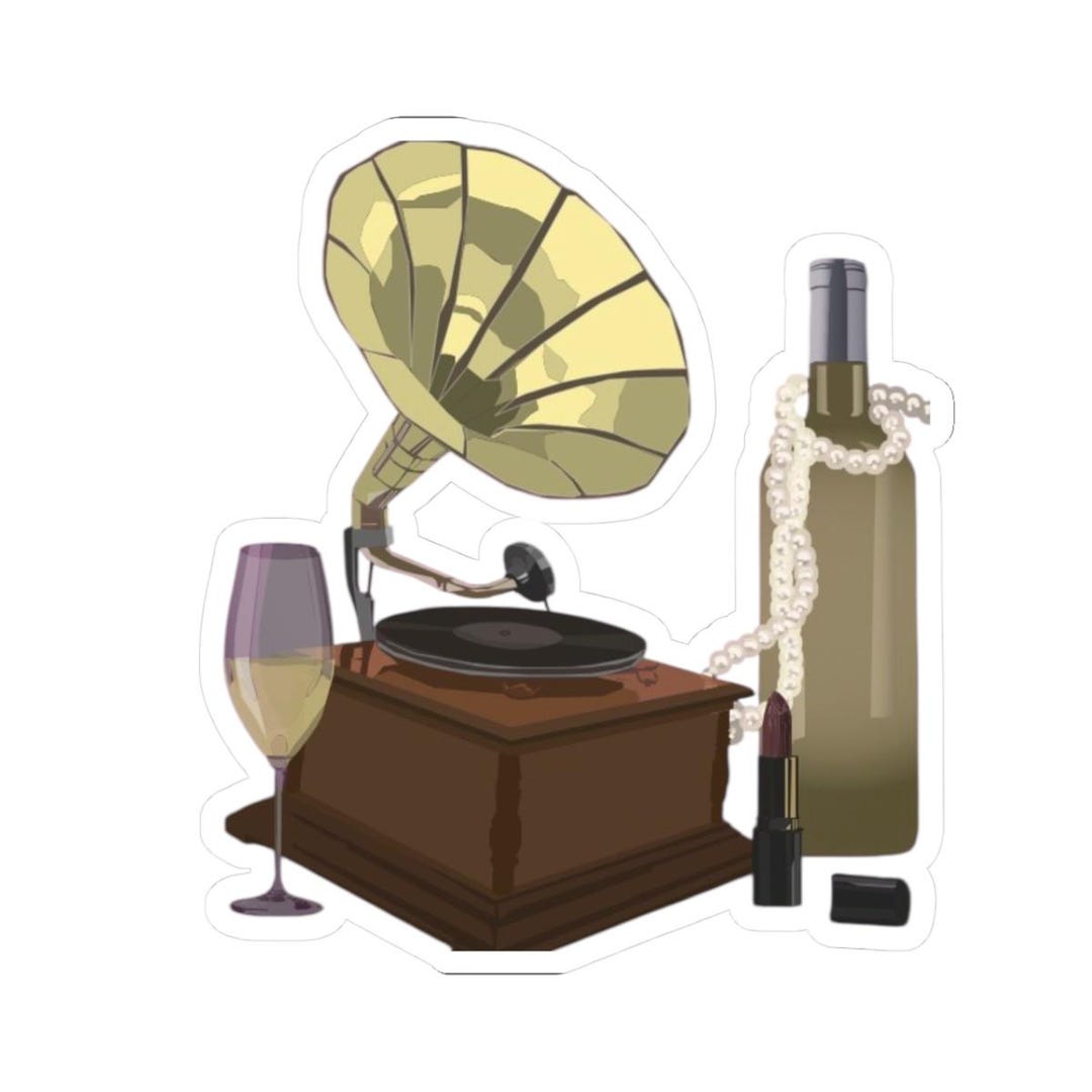 Vintage Phonograph Sticker | Wine Bottle & Pearls, Old World Glamour - Etsy