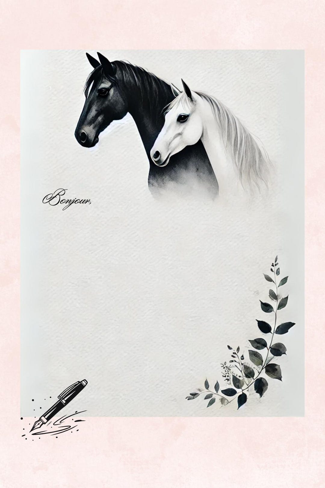 Printable Writing Paper With Horses, Lined Paper, US Size, A4, Note ...