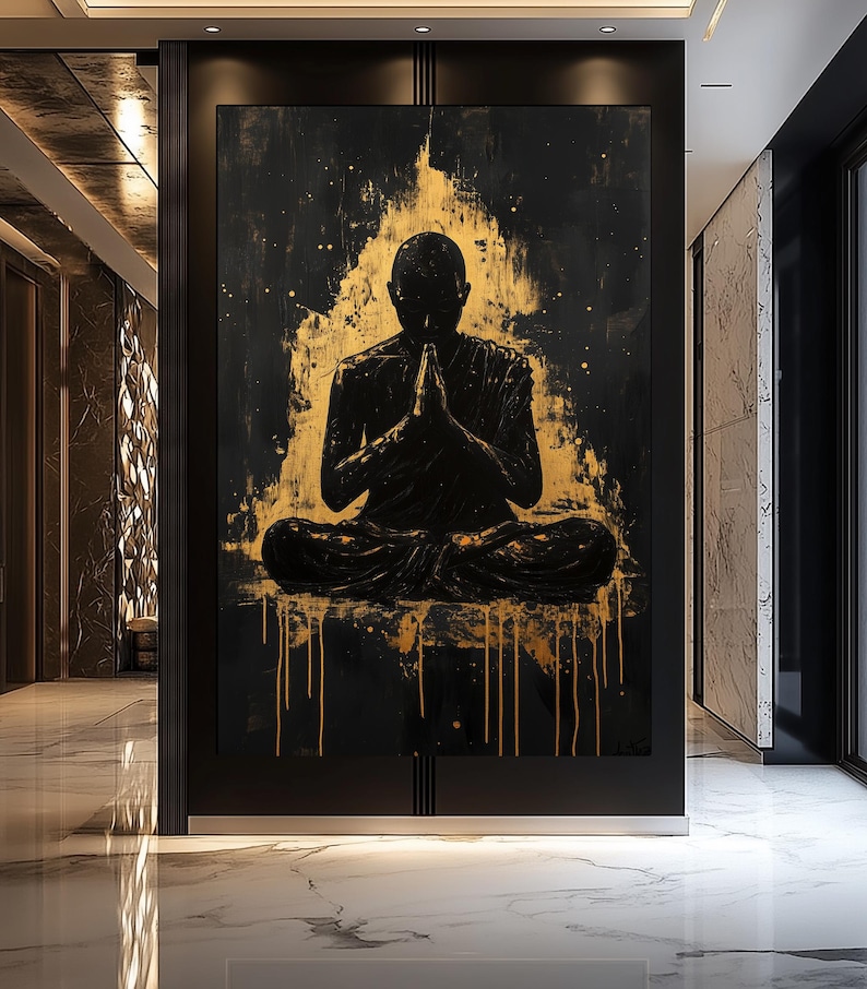 Monk Digital Print Black and Gold Art – Abstract Wall Art, Luxury Home ...