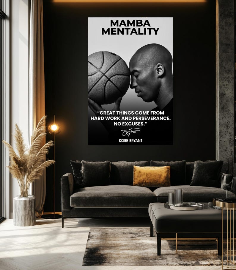 Kobe Bryant Wall Art, Mamba Mentality Print, Motivational Wall Art ...
