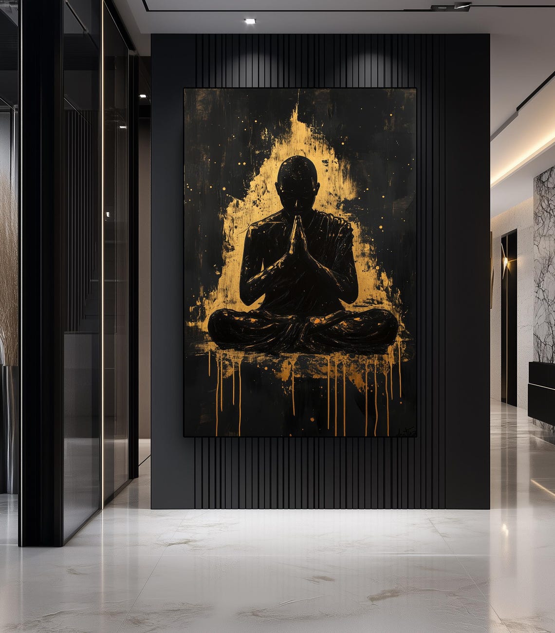 Monk Digital Print Black and Gold Art – Abstract Wall Art, Luxury Home ...