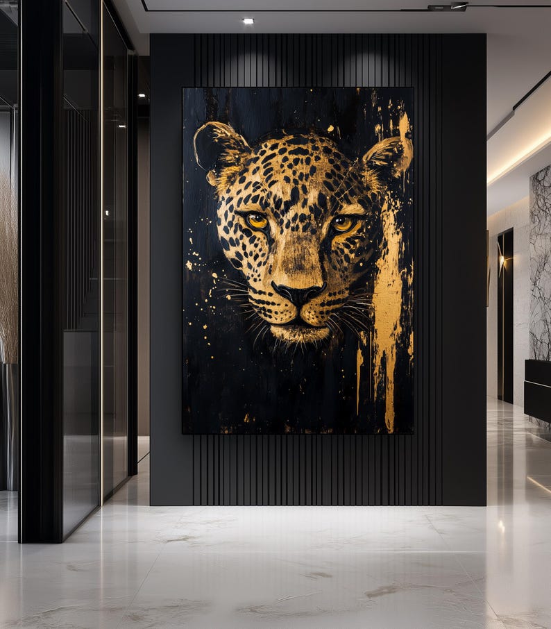 Leopard Digital Print – Gold Leopard Wall Art, Animal Wall Art, Leopard ...