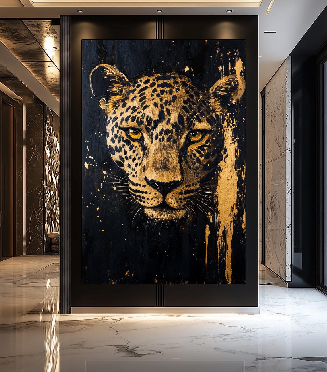 Leopard Digital Print – Gold Leopard Wall Art, Animal Wall Art, Leopard ...
