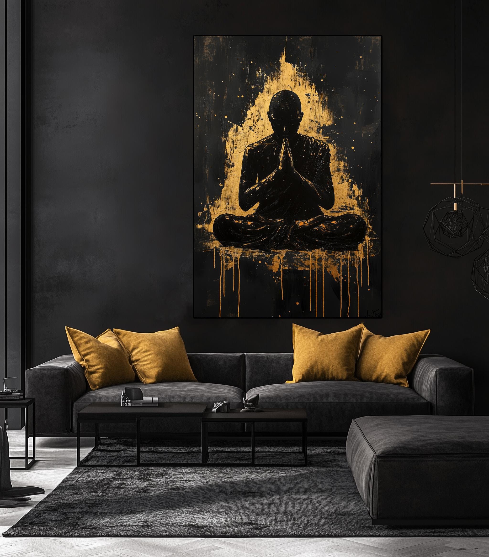 Monk Digital Print Black and Gold Art – Abstract Wall Art, Luxury Home ...