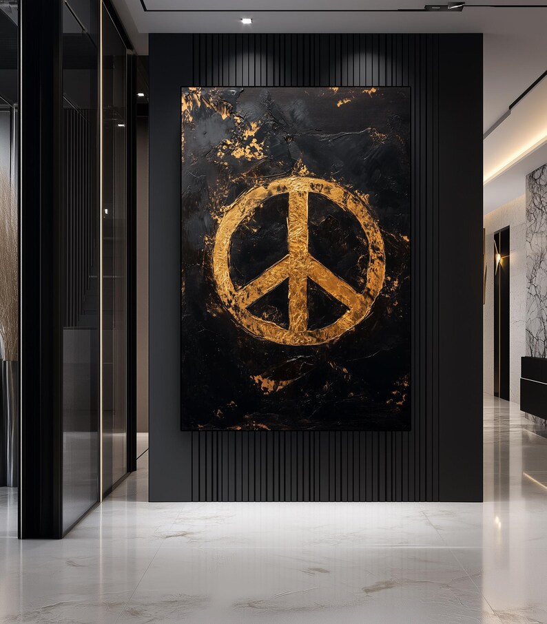 Peace Sign Digital Print – Black and Gold Wall Art, Luxury Modern Decor ...