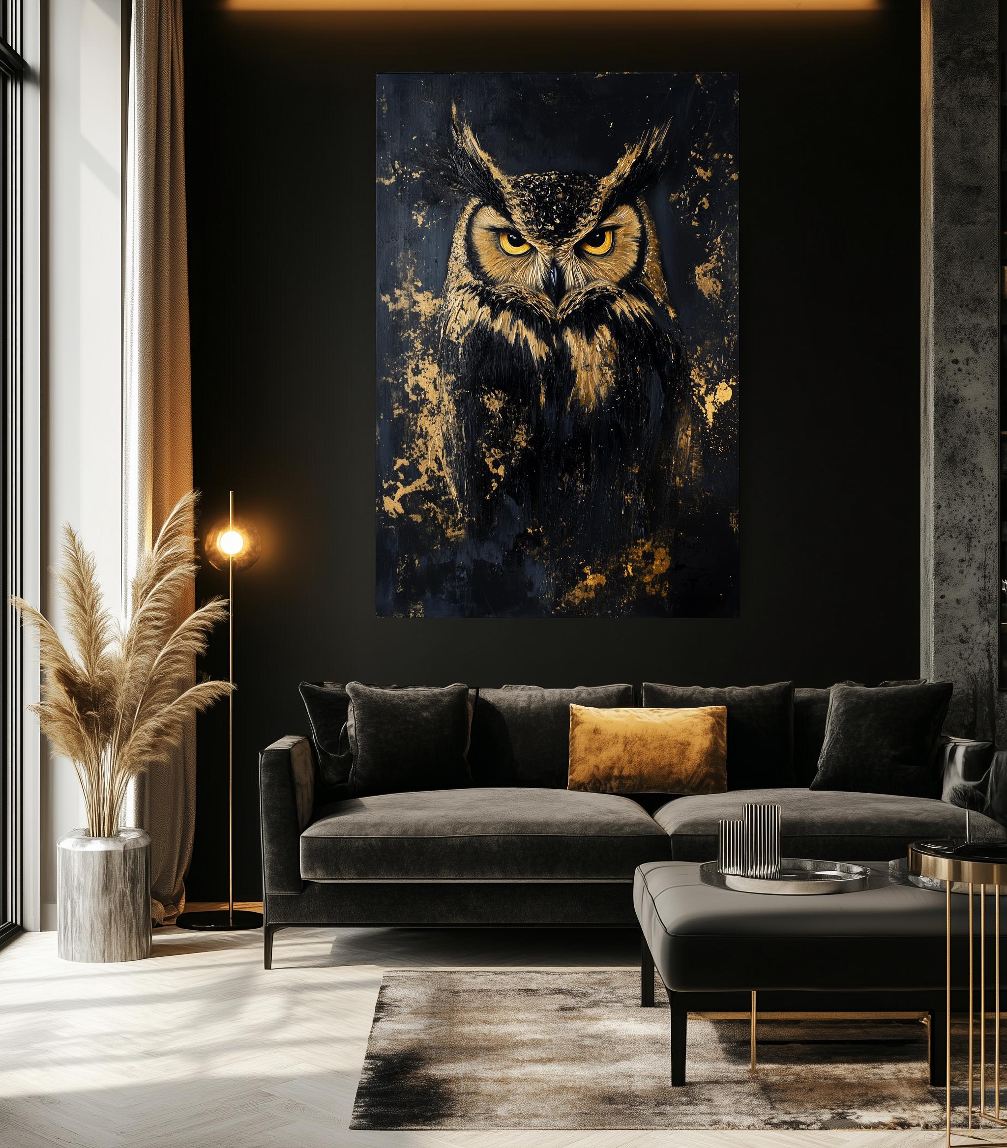 Owl Digital Print, Black and Gold Art, Black and Gold Wall Art, Luxury ...