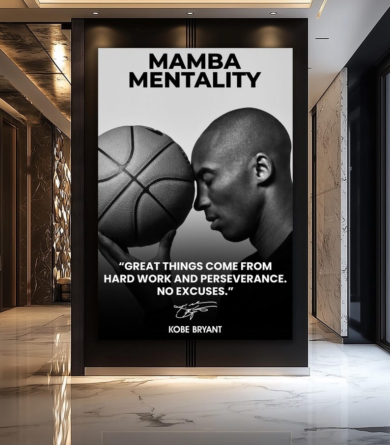 Kobe Bryant Wall Art, Mamba Mentality Print, Motivational Wall Art ...