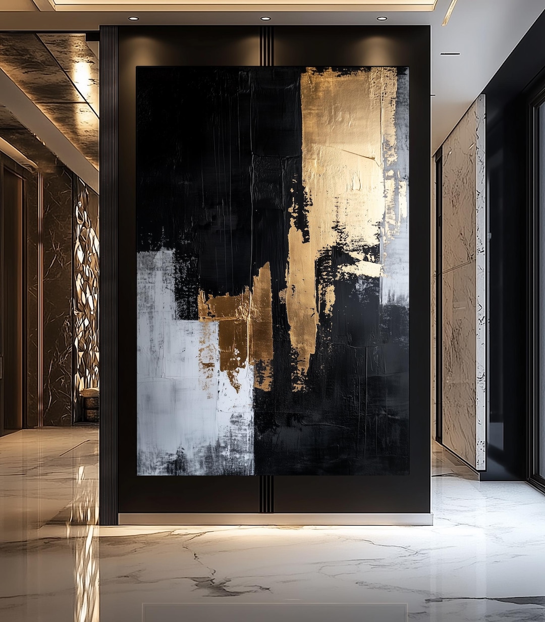 Black and Gold Abstract Wall Art – Modern Luxury Canvas Print ...