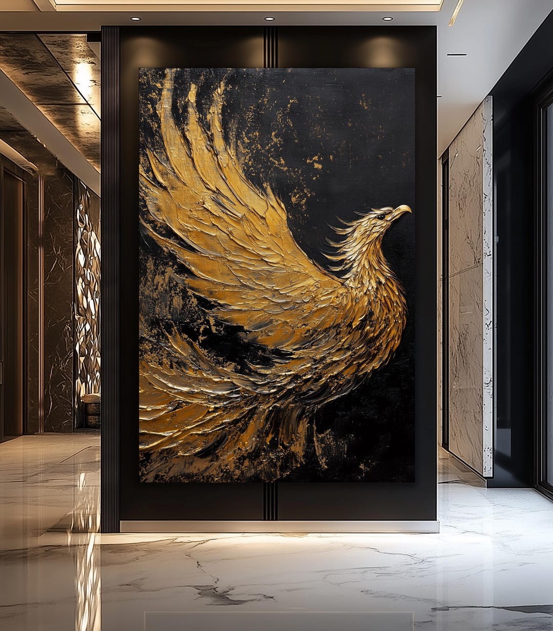 Phoenix Wall Art Canvas Print, Black and Gold Bird Wall Decor, Luxury ...