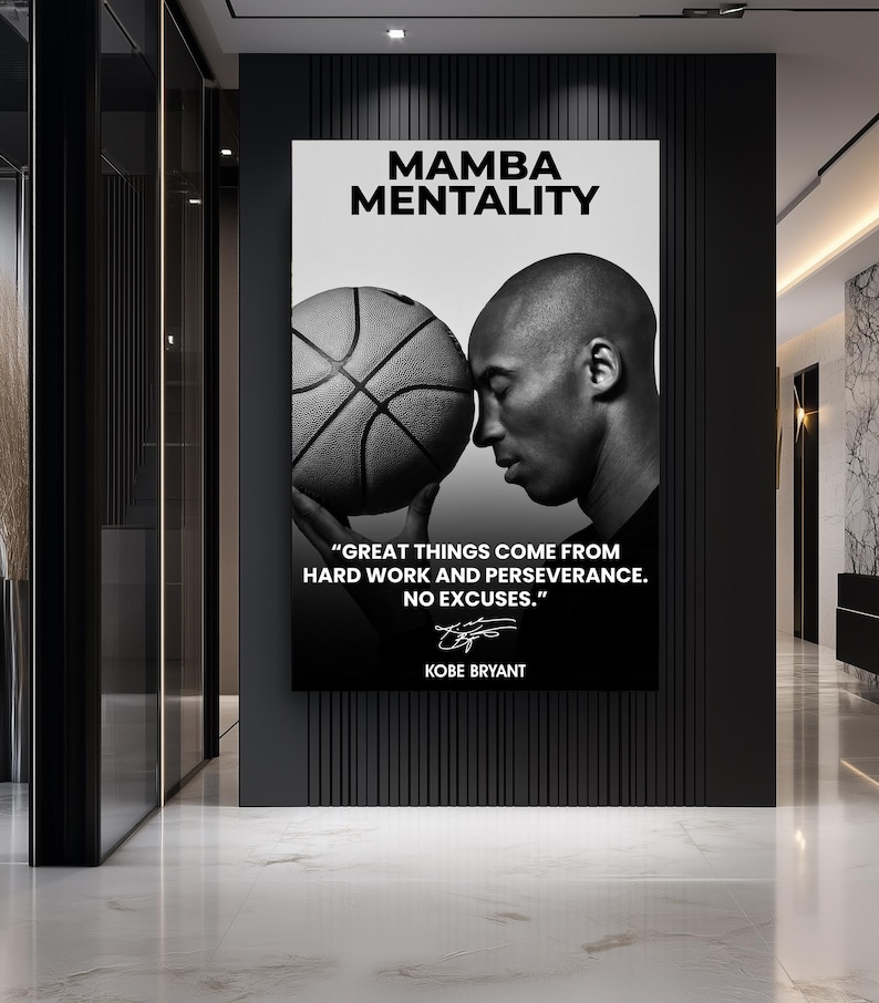 Kobe Bryant Wall Art, Mamba Mentality Print, Motivational Wall Art ...