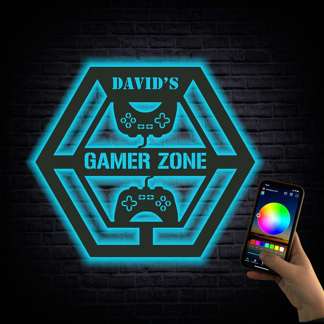 Game Zone Wood Wall Sign, RGB LED Light, Game Zone Room Decor, Game ...