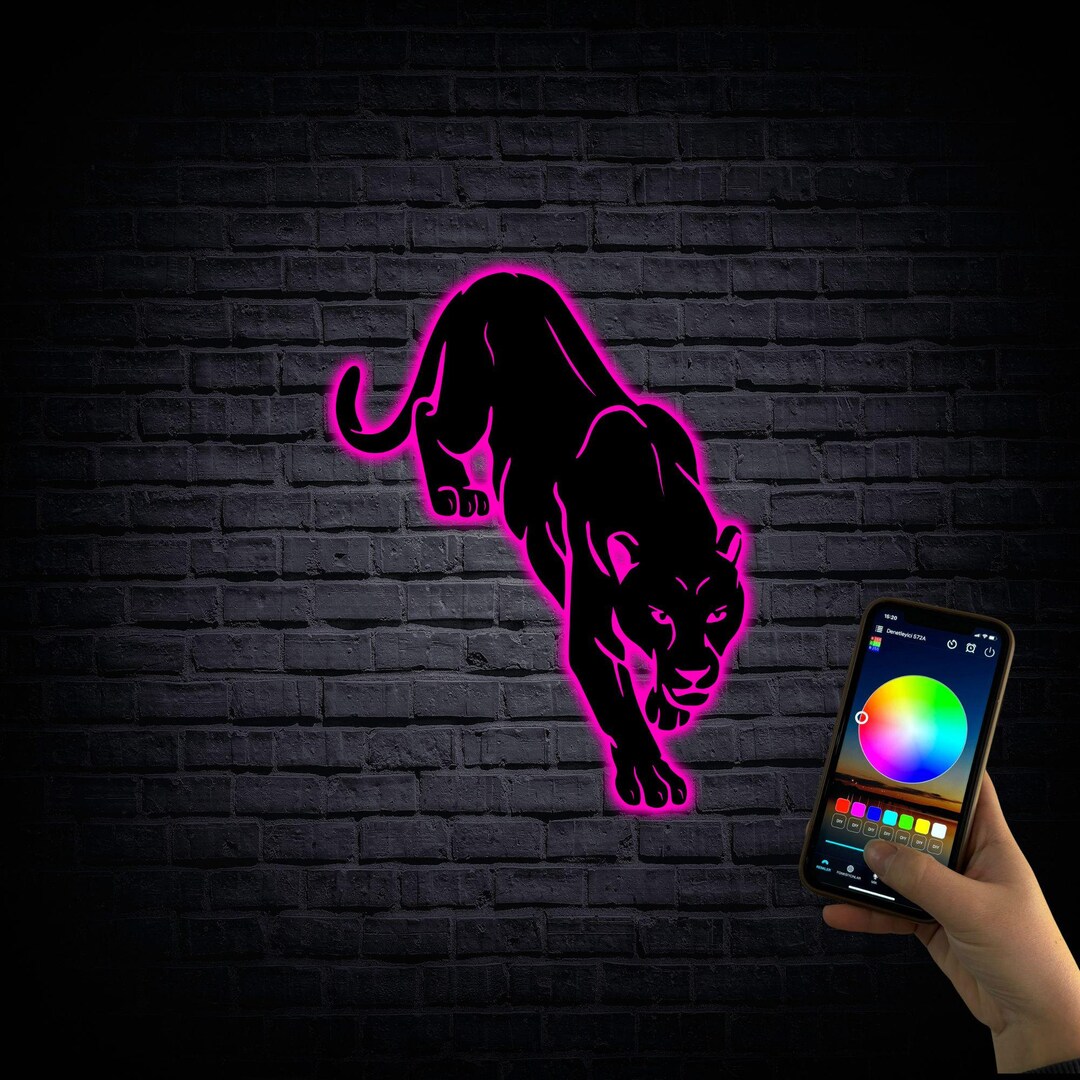 Panther Led Light, Black Panther Led Neon, Animal Wall Decor, RGB Light ...