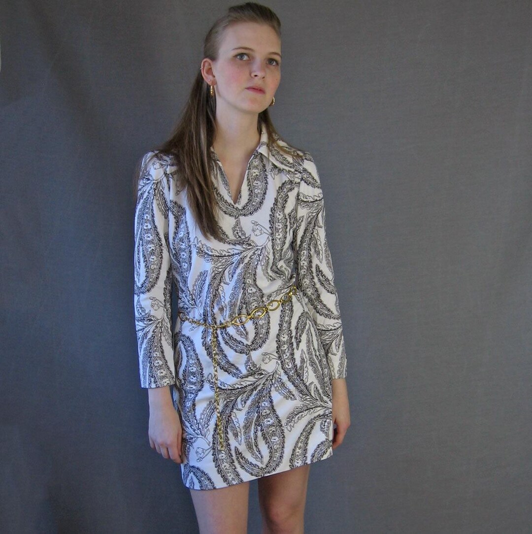 Swinging 60s 70s Mini Dress Hippie Boho Paisley Mod Mini Vintage Small ...