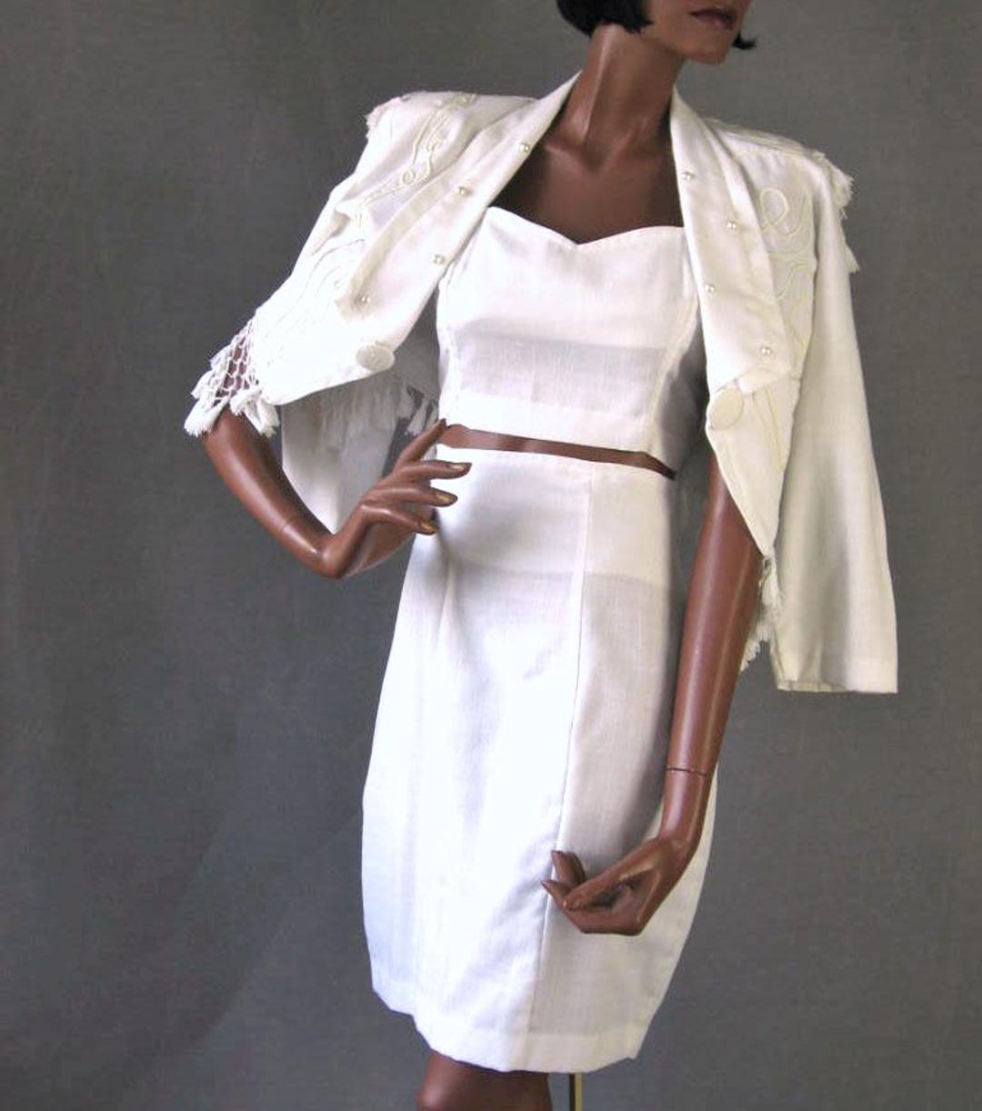 80s Vintage Jacket High Waist Skirt and Midriff Top Extreme Fringed ...