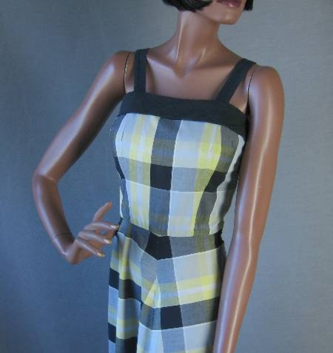 1940s Sundress Large Scale Plaid 50s Summer Dress Georgiana VFG - Etsy