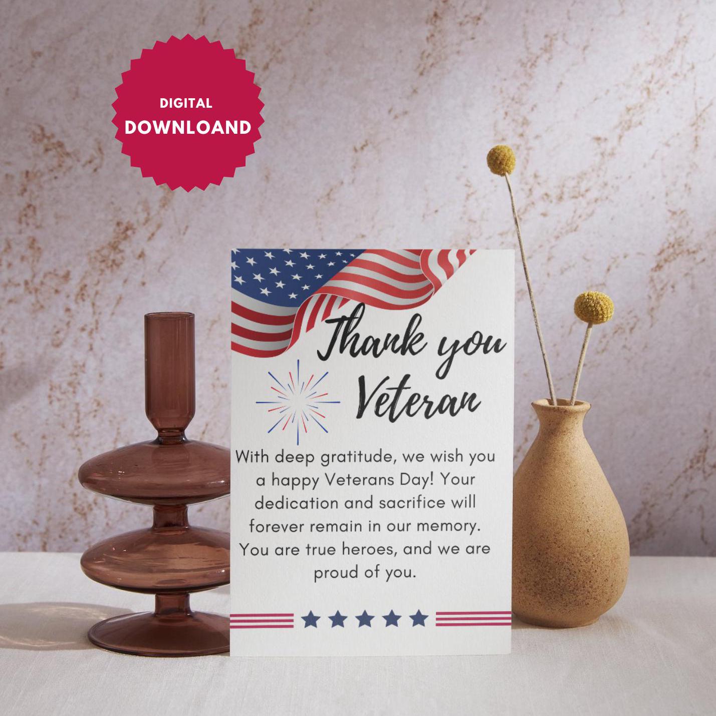 Printable Veterans Day Card, Digital Printable, Thank You Veterans Day ...