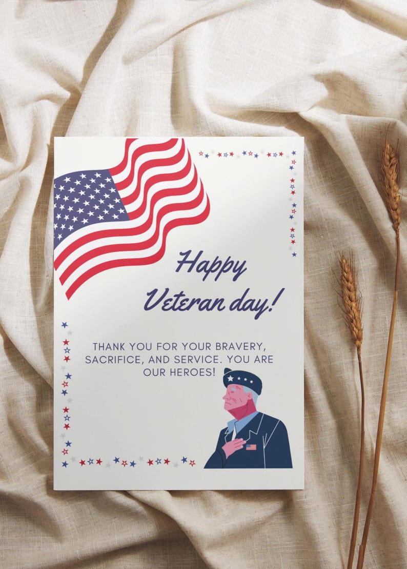 Printable Veterans Day Card, Digital Printable, Thank You Veterans Day ...