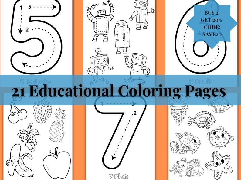 20 Printable Numbers Coloring Pages, Coloring Pages for Toddlers, Kids ...