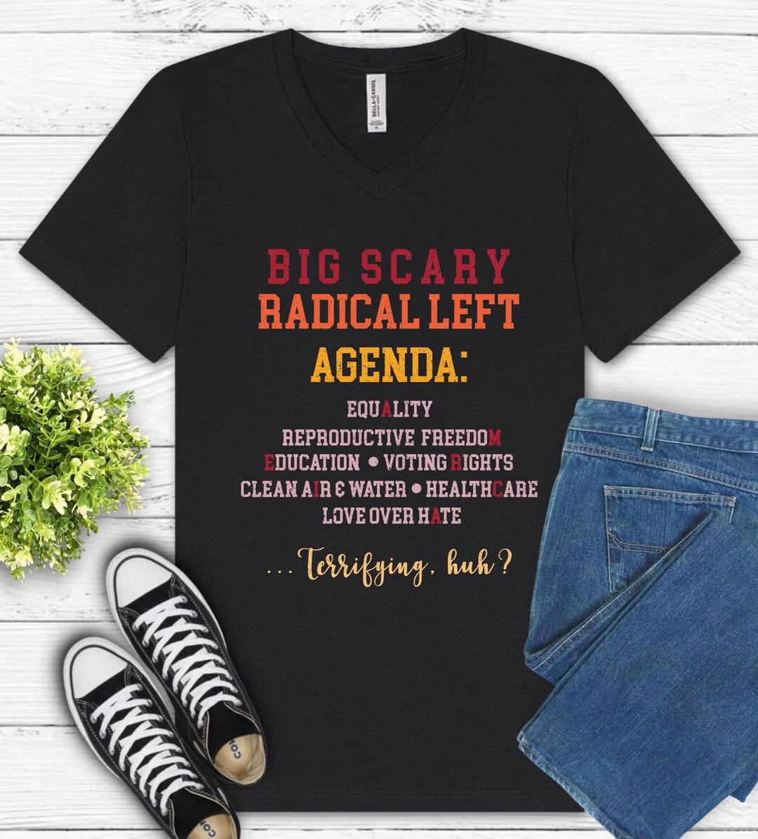 Retro Big Scary Radical Left Agenda V-neck Shirt, Equality, Education ...