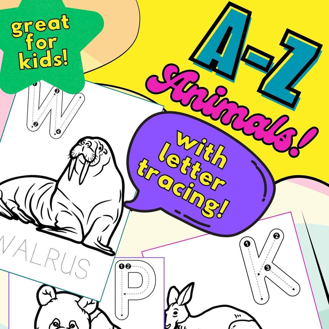 A-Z Animals Coloring Page With Letter Tracing, Educational Gift for ...