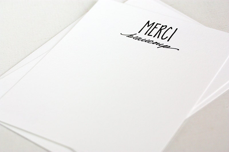 Merci Beaucoup Hand Lettered Letterpress Printed Thank You Cards in ...