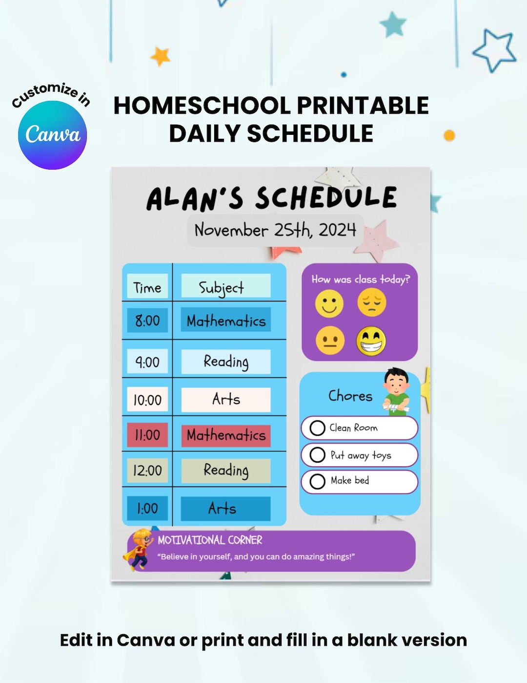 Homeschool Daily Schedule Template – Editable & Fun for Kids ...