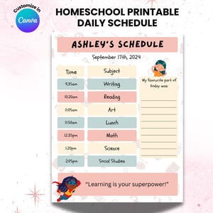 Editable Homeschool Daily Schedule for Kids | Motivational & Daily ...