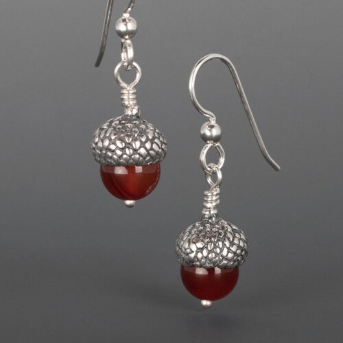 Acorn Earrings Carnelian Welcome Jewelry Sterling Silver - Etsy