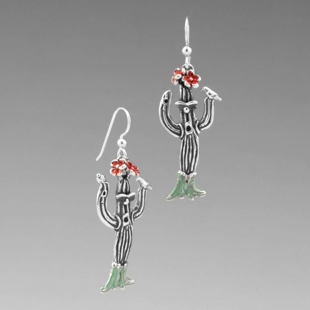 Olé Earrings, Line Dancing Saguaro, Sterling Silver Jewelry,botanical ...