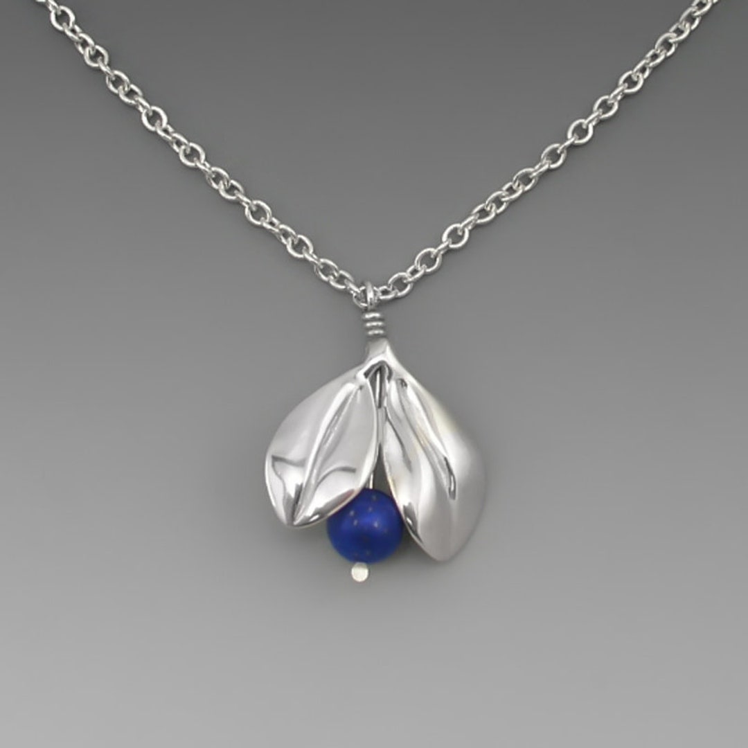 Blueberry Necklace, Lapis, Botanical Pendant, Silver and Lapis Berry ...