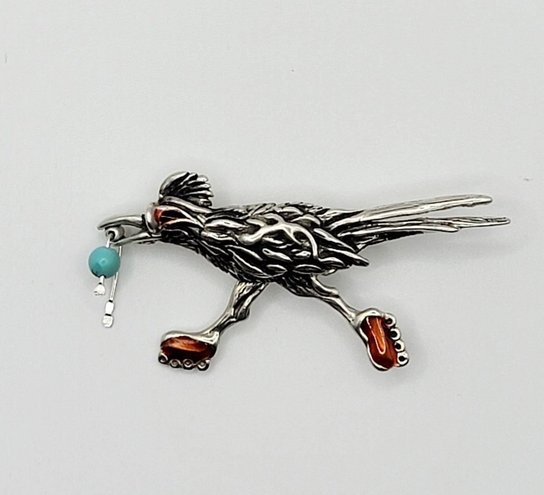 Roadrunner Pin, Turquoise, Patina, Chaparral, Sterling Silver Jewelry ...