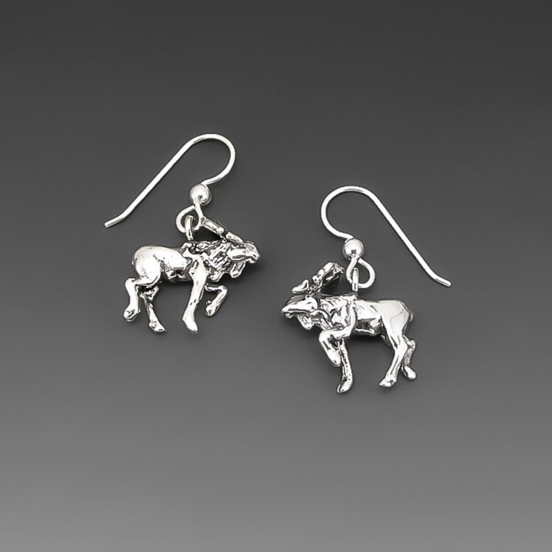 Moose Earrings, Hooks, Sterling Silver Jewelry, Alaskan Jewelry, Animal ...