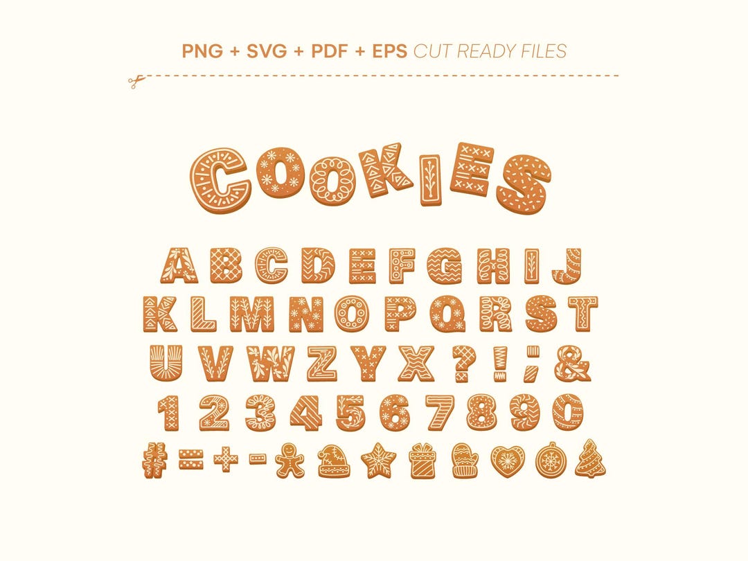 Gingerbread Font Svg, Cricut Svg File, Gingerbread Alphabet, Printable ...