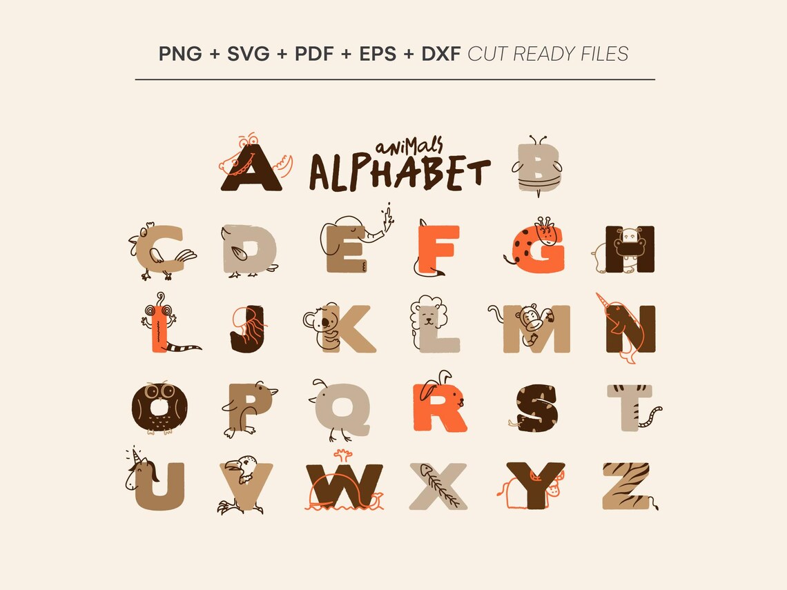 Doodle Animal Alphabet Svg, Cricut Svg File, Kids Svg, Printable Fonts ...