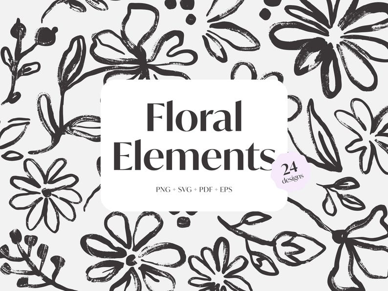 Hand Drawn Flowers SVG Bundle, Flower Linocut, Spring Flowers Clipart ...