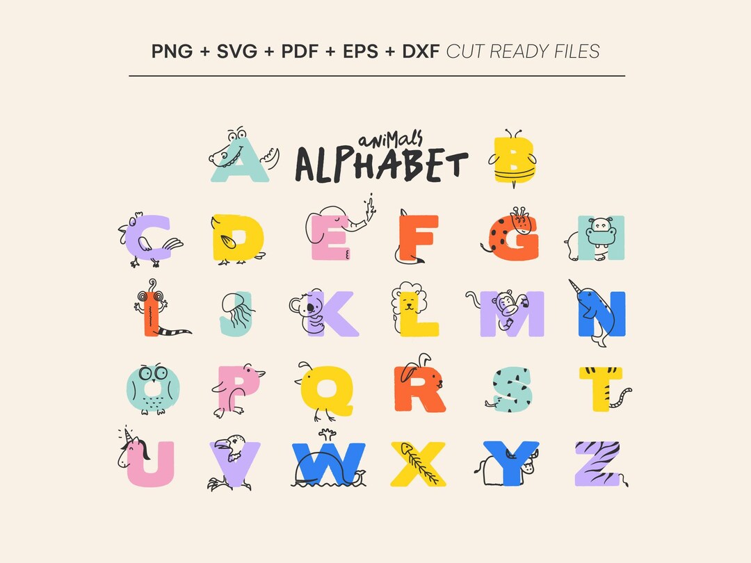 Doodle Animal Alphabet Svg, Cricut Svg File, Kids Svg, Printable Fonts ...