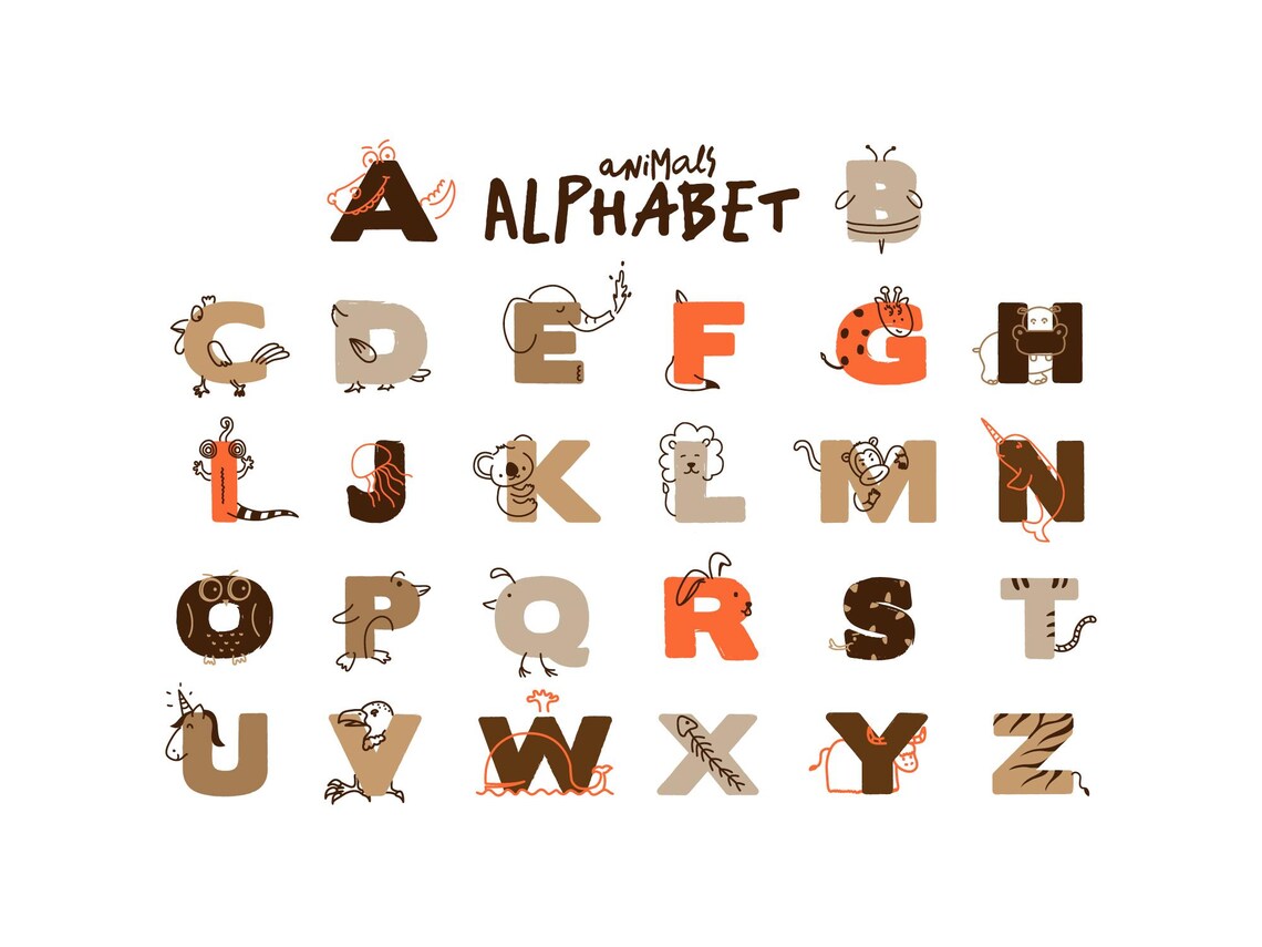 Doodle Animal Alphabet Svg, Cricut Svg File, Kids Svg, Printable Fonts ...