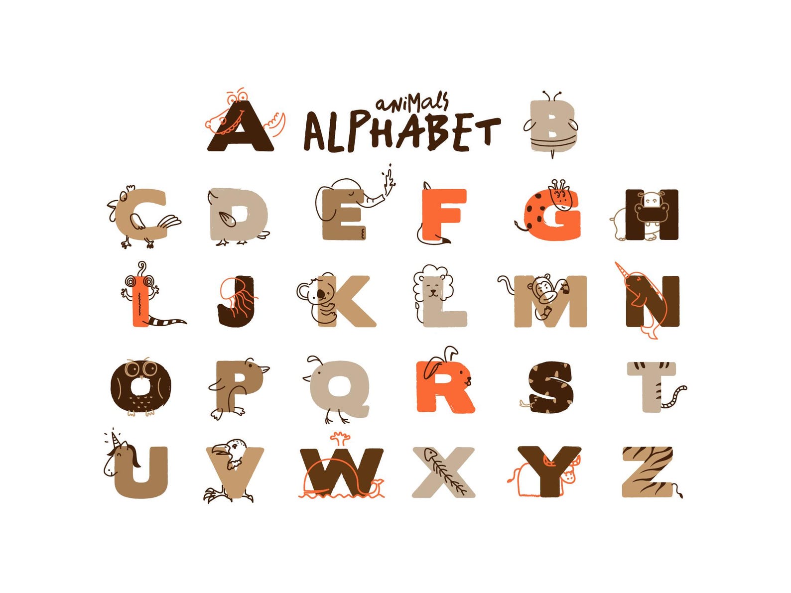 Doodle Animal Alphabet Svg, Cricut Svg File, Kids Svg, Printable Fonts ...