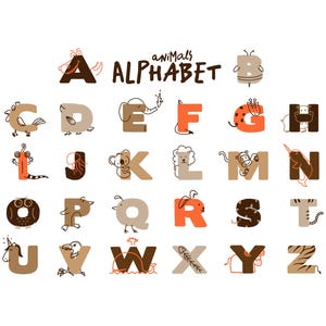 Doodle Animal Alphabet Svg, Cricut Svg File, Kids Svg, Printable Fonts ...